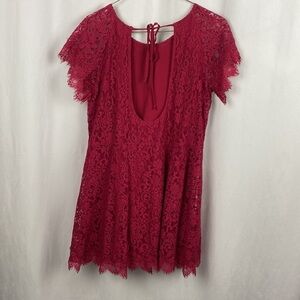Free People | Dresses | Free People Stardust Lace Mini Dress Deep Red ...